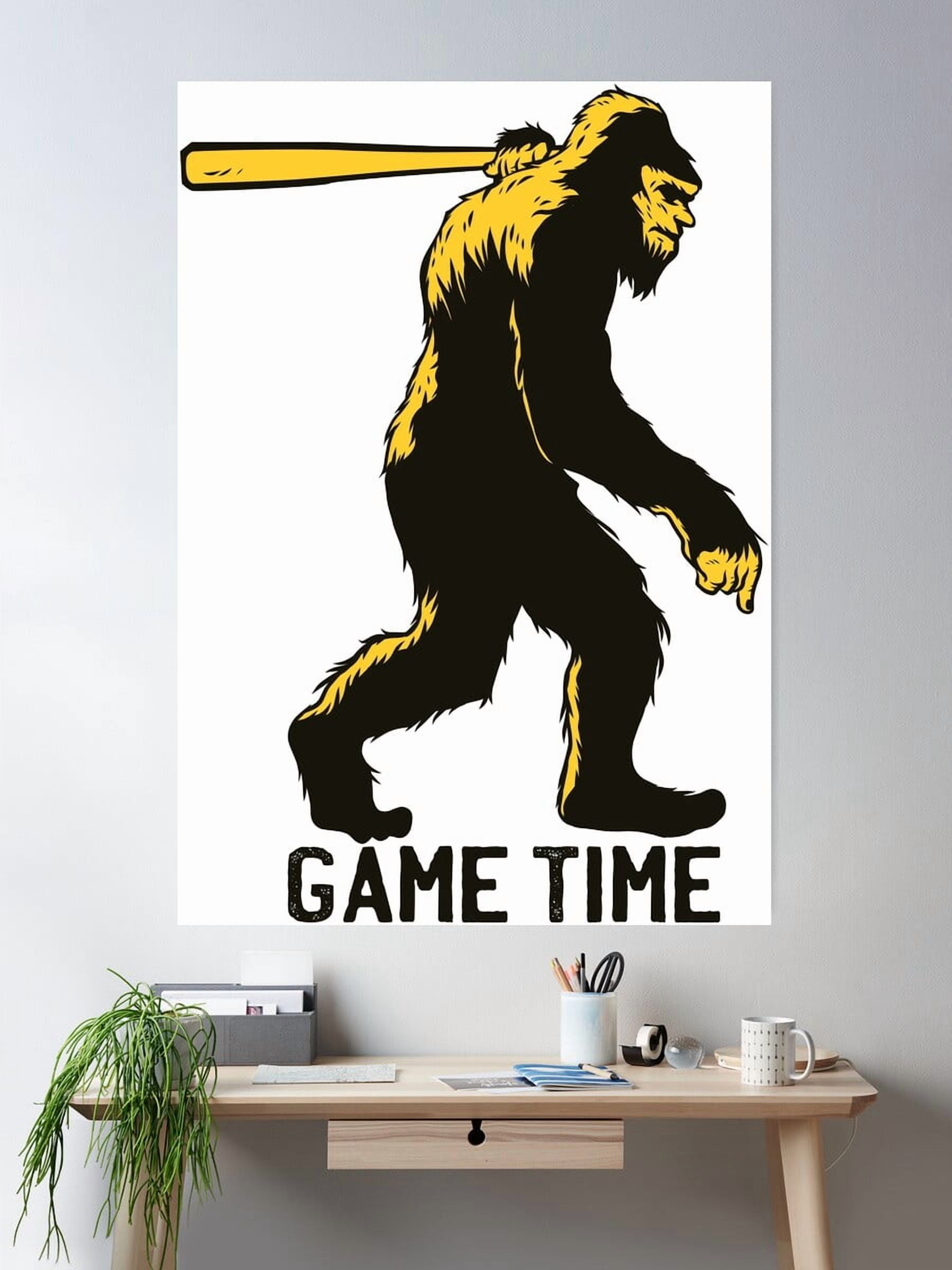 Miluva Bigfoot / Sasquatch With Baseball Bat Game Time Poster Wall Art ...