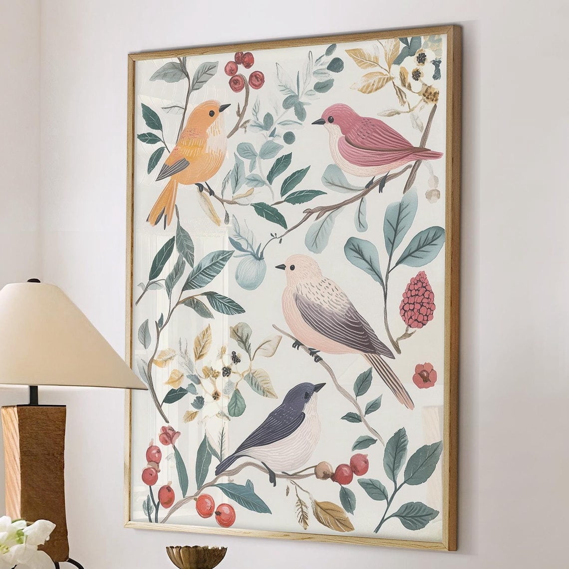 Miluva Birds And Flowers Art Print Animal Poster Gift Botanical Nursery ...