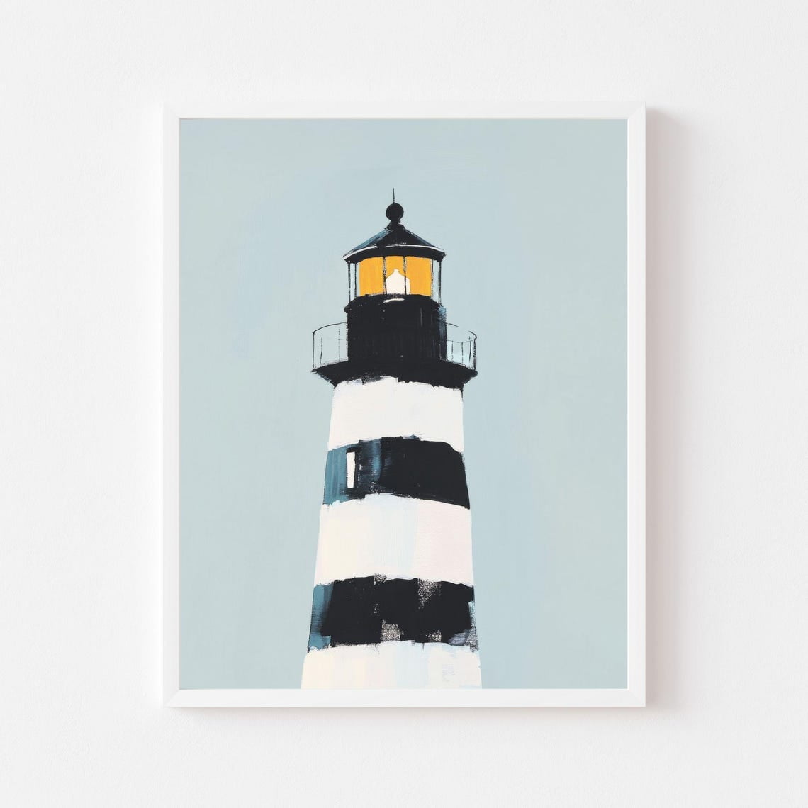 Miluva Black And White Striped Lighthouse And Blue Sky Coastal Wall Art ...