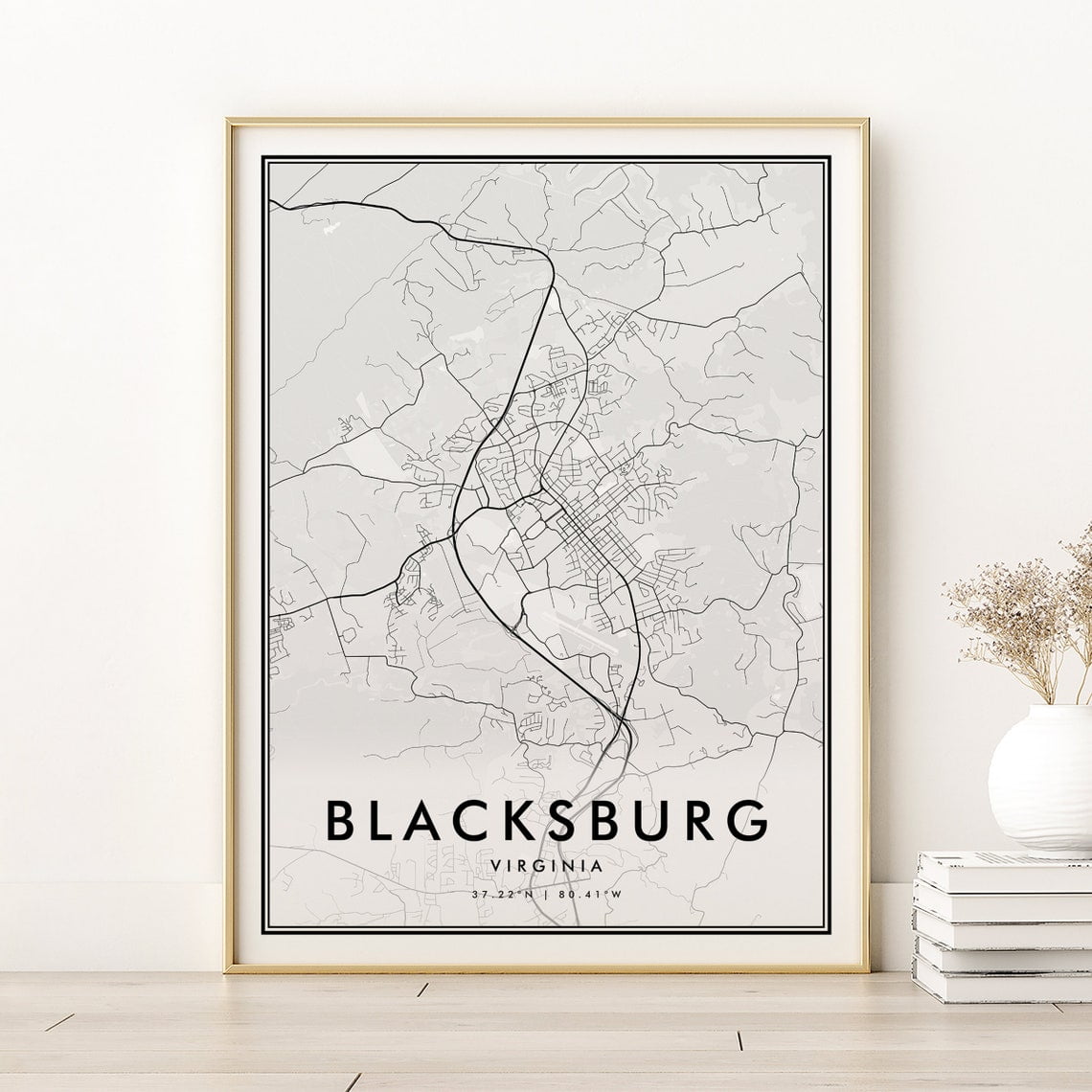 Miluva Blacksburg Map Print, Blacksburg City Map, Modern Virginia ...