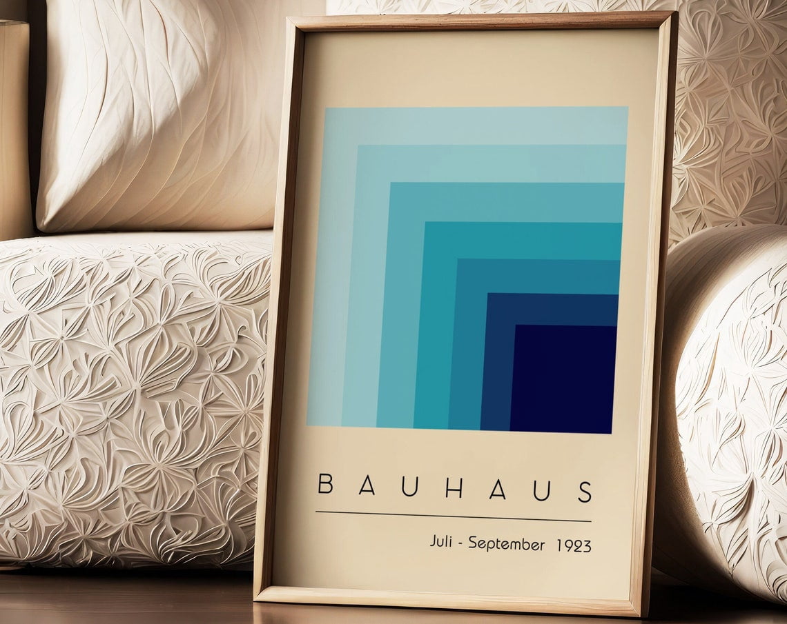 Miluva Blue Bauhaus Print, Abstract Geometric Wall Art, Mid Century ...