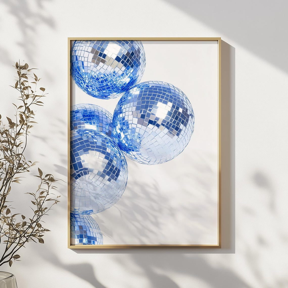 Miluva Blue Disco Ball Wall Art Print, Funky Retro Party Decor Poster ...