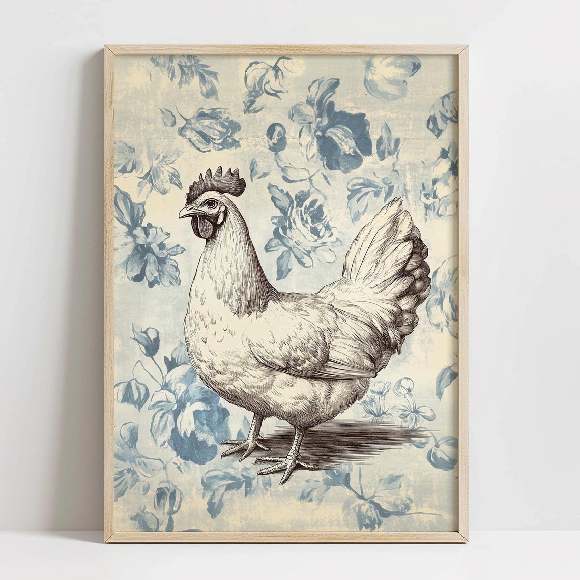 Miluva Blue Floral Chicken Print, Printable Spring Kitchen Art, French ...