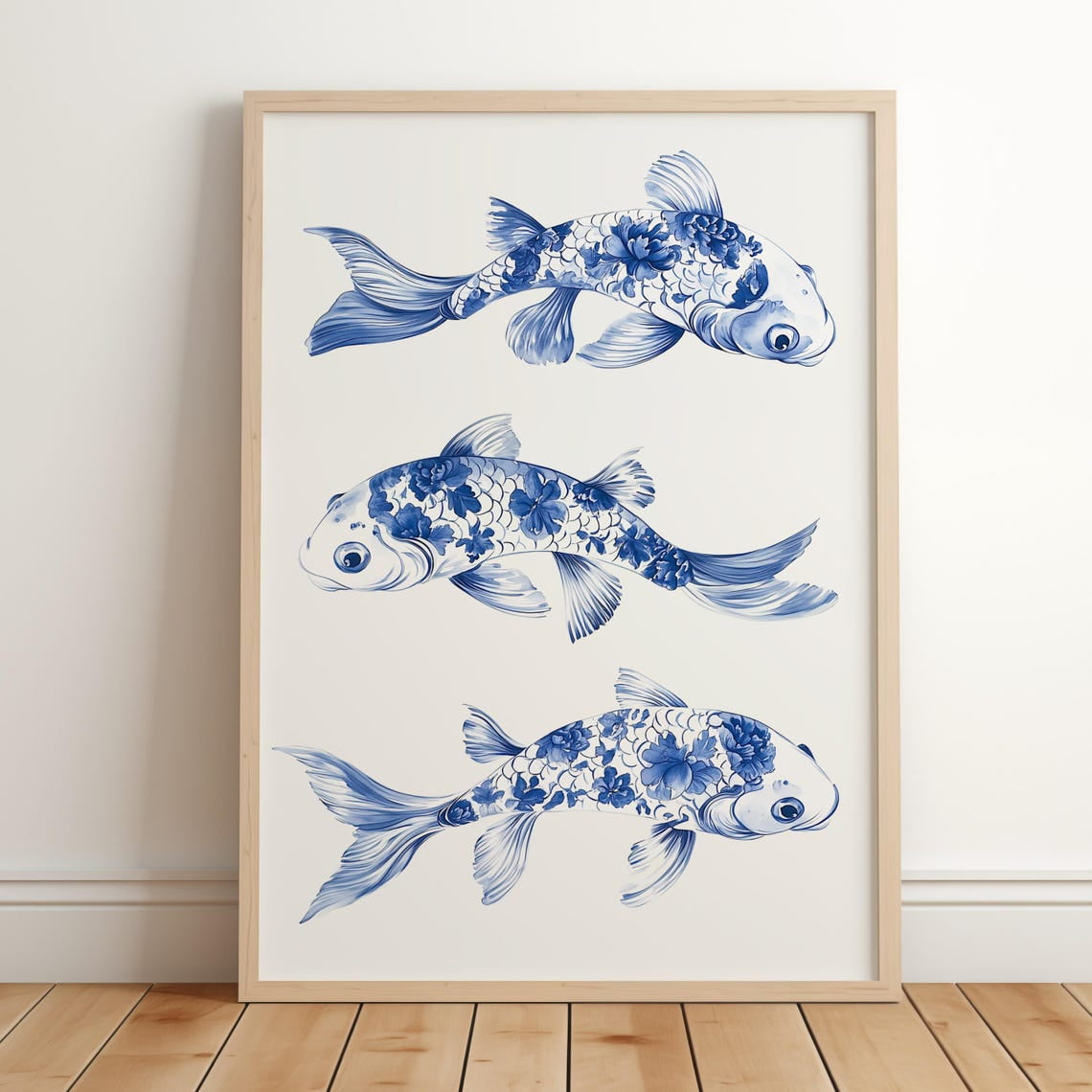 Miluva Blue Koi Fish Wall Art Print - Chinoiserie Fish Artwork ...