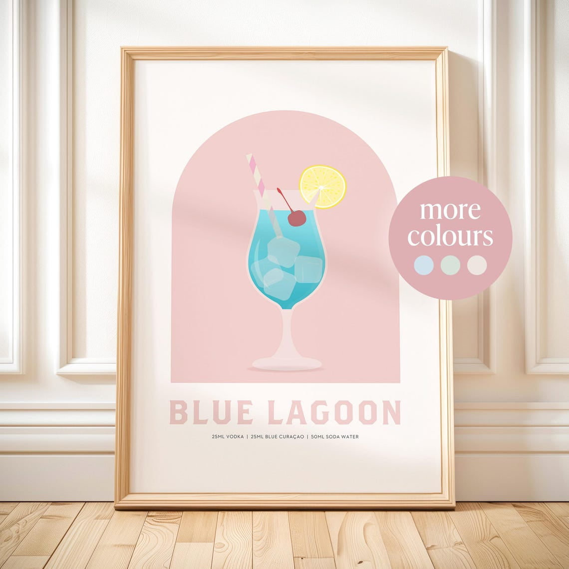 Miluva Blue Lagoon Cocktail Print Retro Cocktail Wall Art Blue Lagoon ...