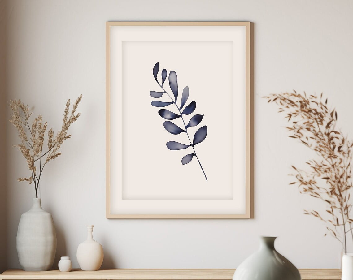 Miluva Blue Plant , Blue Wall Art, Botanical Prints, Blue Decor Wall ...