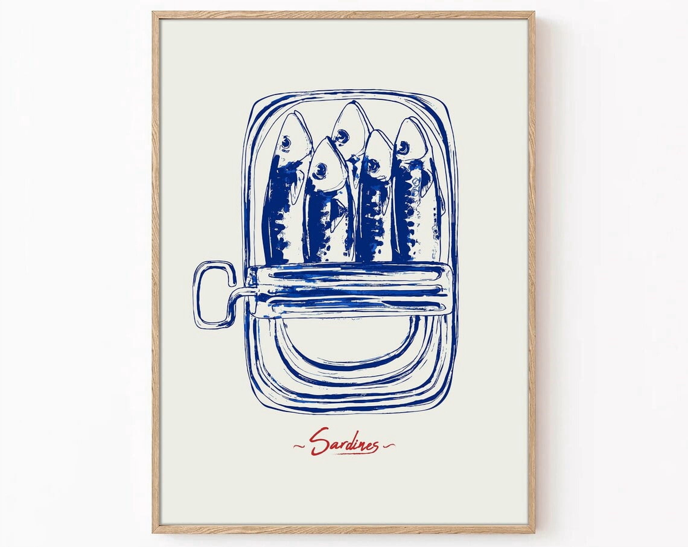 Miluva Blue Sardines Poster, Retro Sardines Print, Sardines Wall Art ...