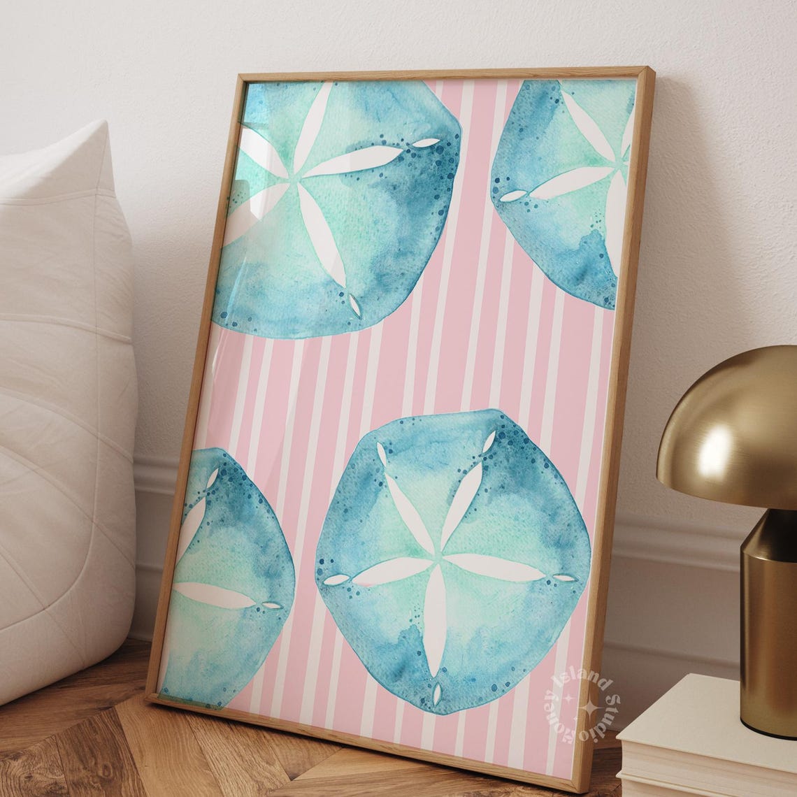 Miluva Blue Seashell Coastal Wall Art, Sand Dollar Print, Cottage Beach ...