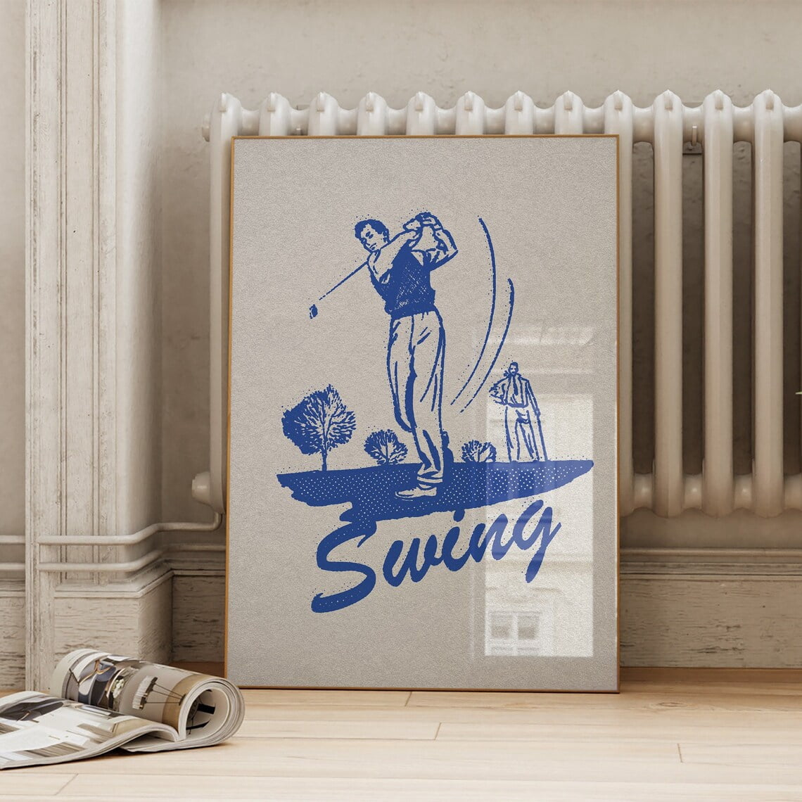 Miluva Blue Vintage Golf Print Men Playing Golf Retro Poster Swing Club ...