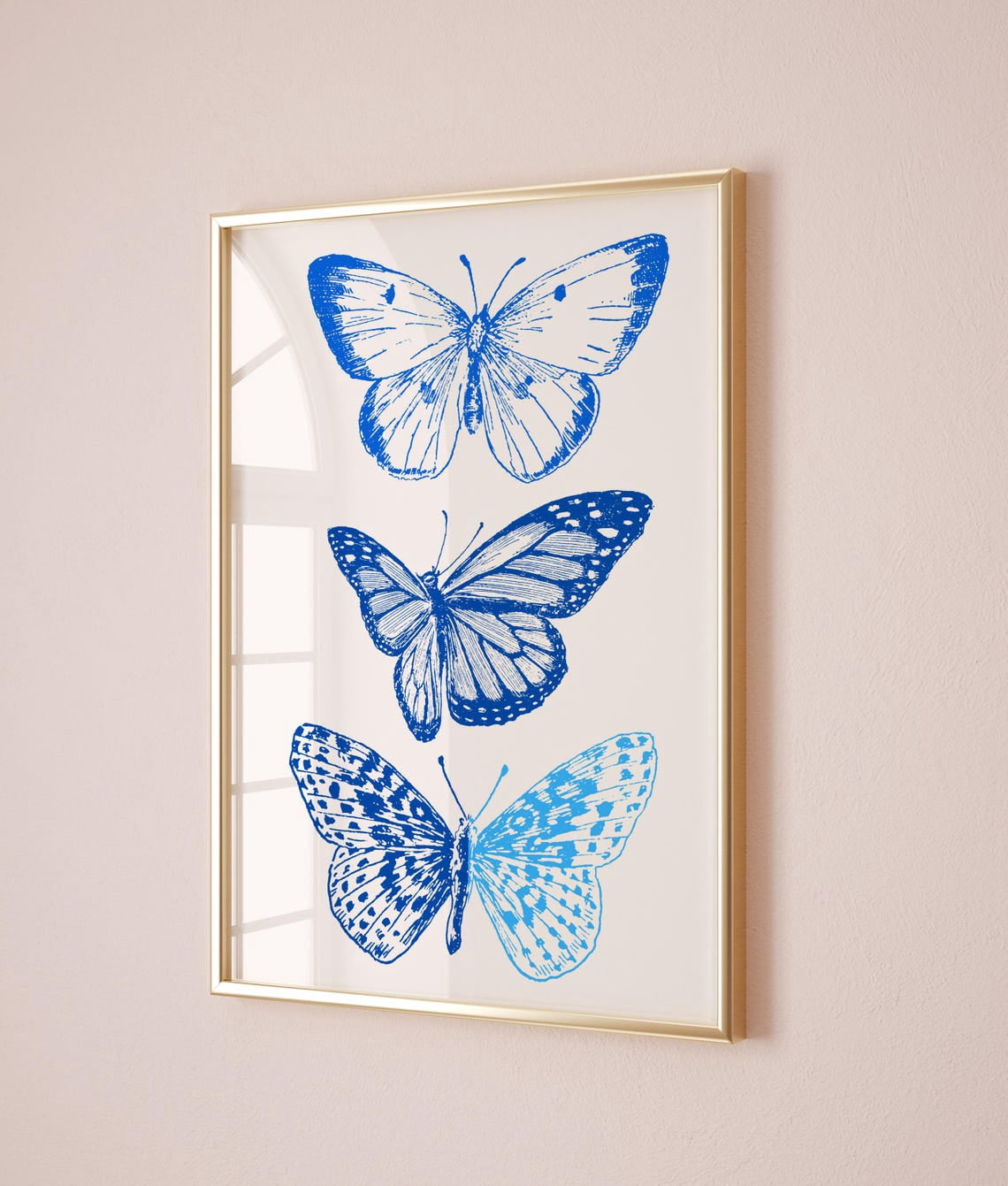 Miluva Blue White Butterfly Poster Print, Butterfly Wall Art, Trendy ...