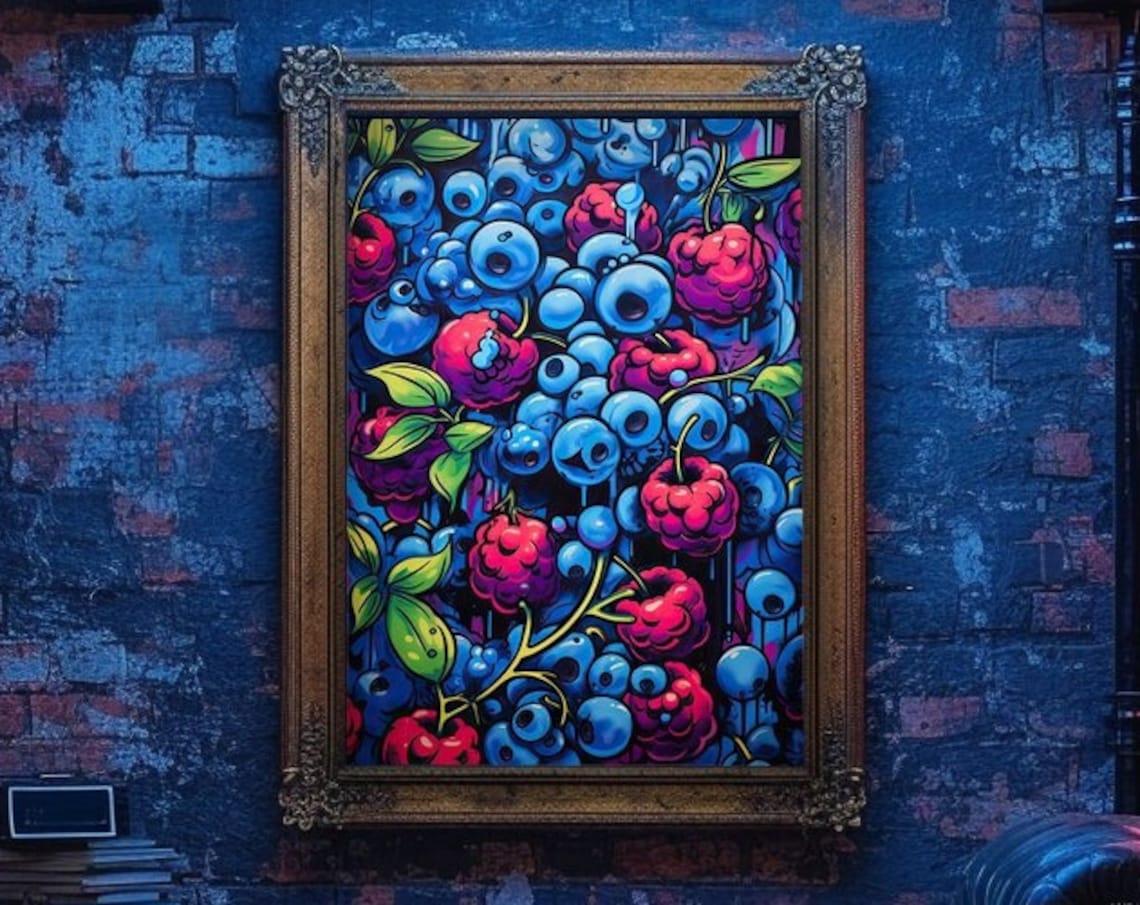 Miluva Blueberry Graffiti Wall Art, Printable Digital, Colorful ...