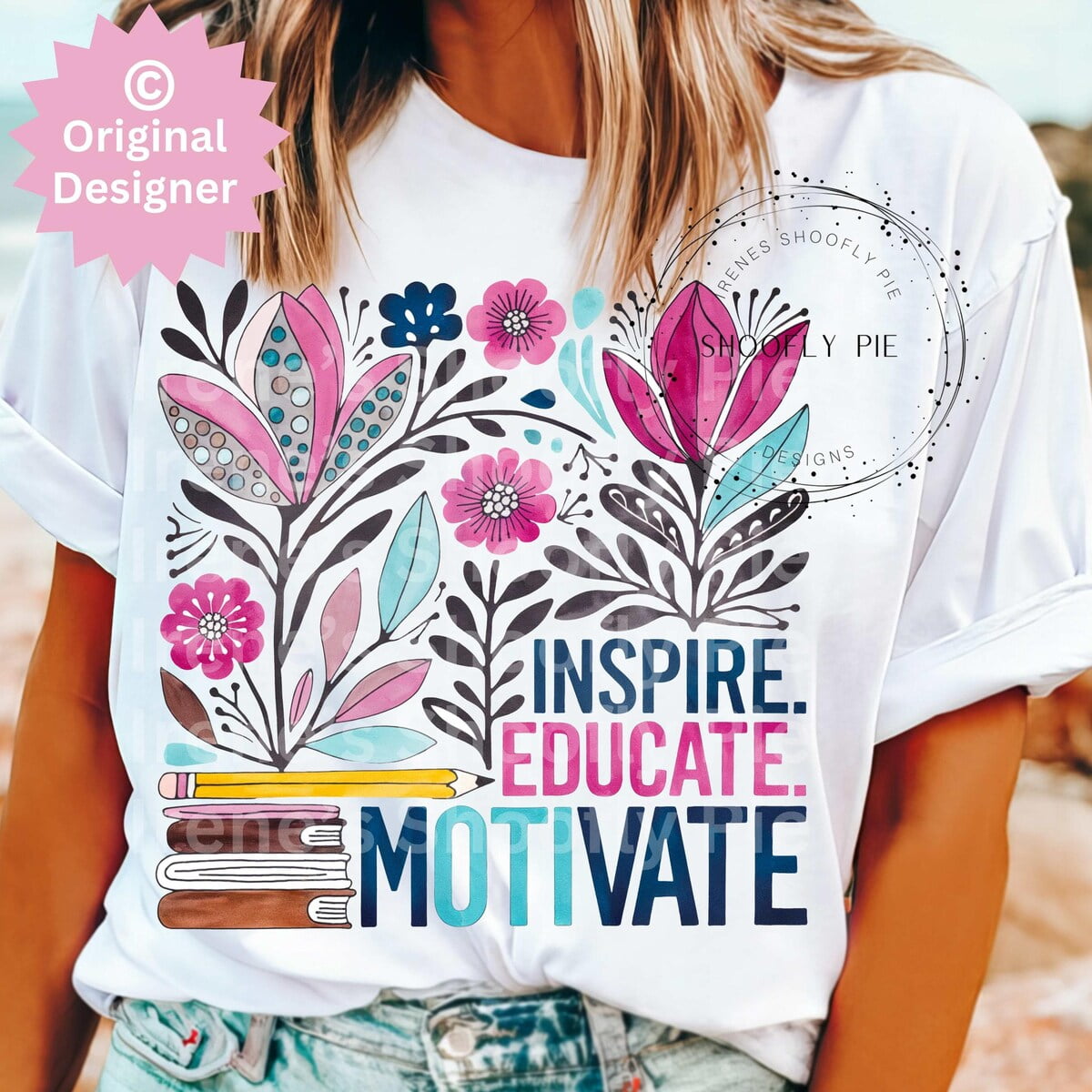 Miluva Boho Floral Teacher , Sublimation Design, Back To School , School , Inspire Educate ...