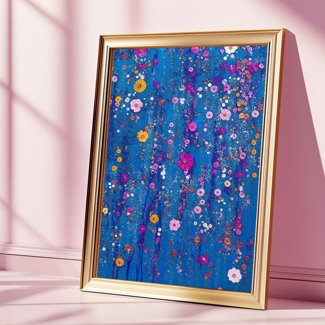 Miluva Bold Floral Abstract , Blue Digital Wall Art With Vibrant ...
