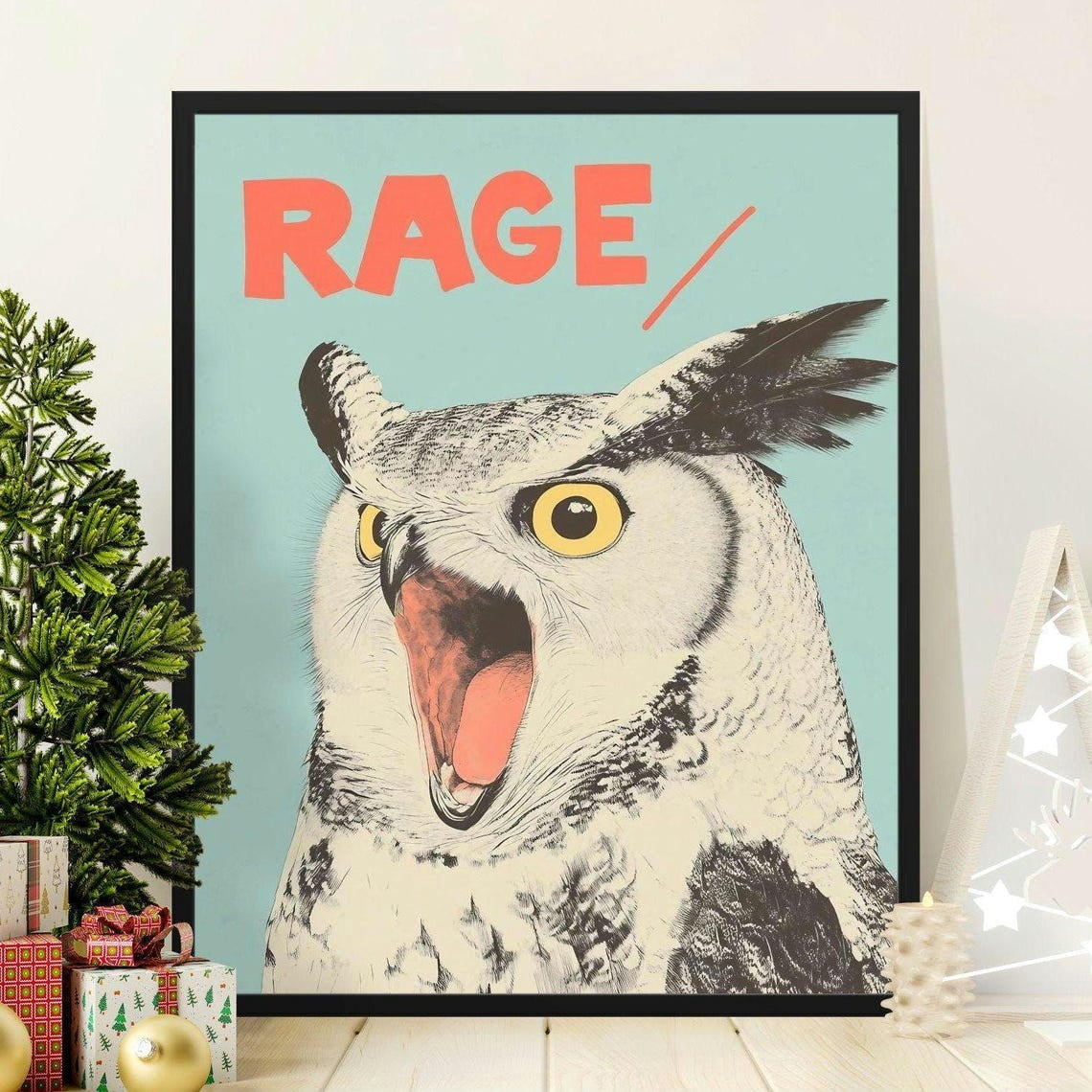 Miluva Bold Owl Poster, Animal Art, Owl Wall Decor, Angry Owl Print ...