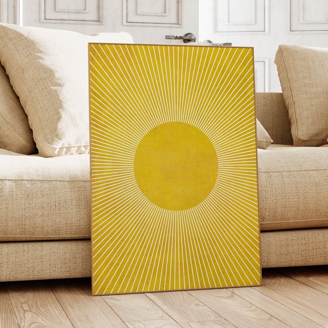 Miluva Bold Sunburst Print - Bright Yellow Modern Sunshine Digital Wall ...