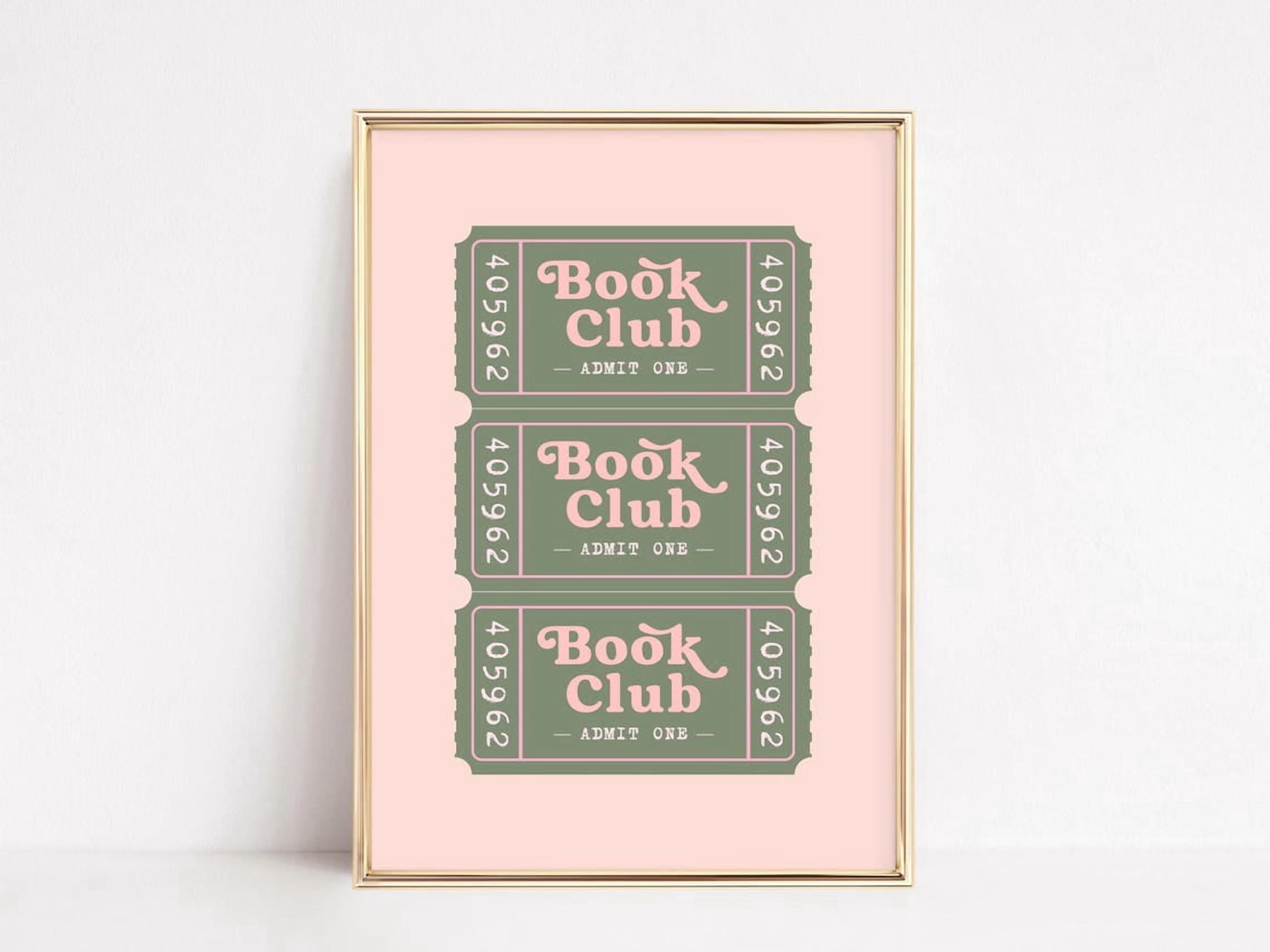 Miluva Book Club Ticket Print Bookish Print Sage Green And Pink Wall ...
