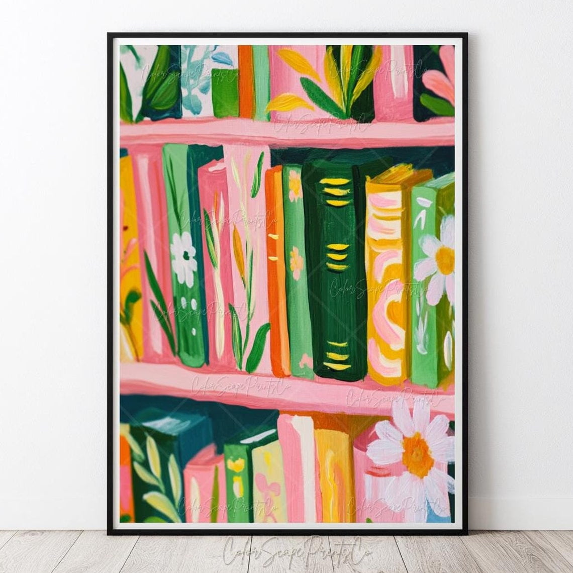 Miluva Book Stack Pastel Bookshelf Print Colorful Book Print Booklover ...