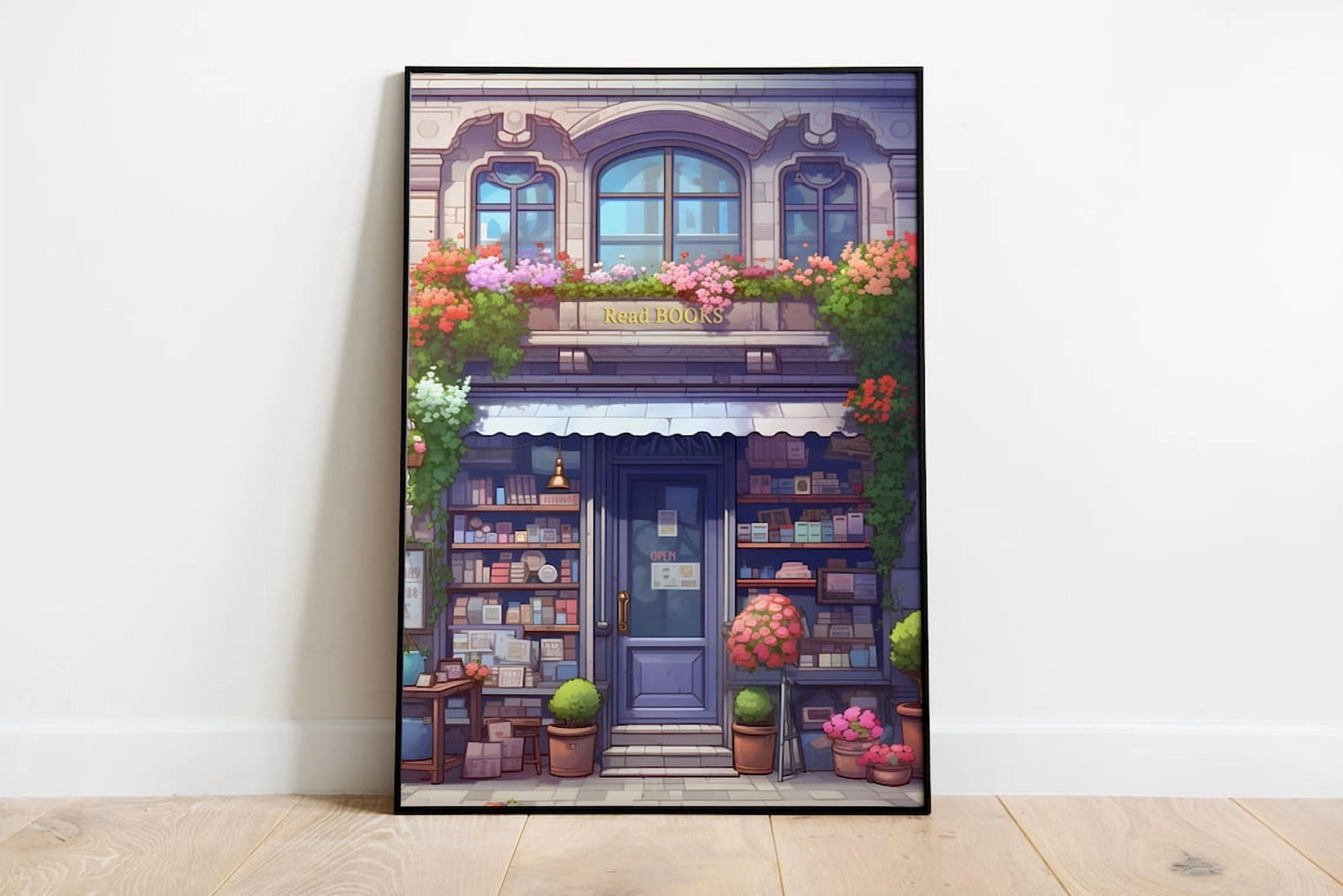 Miluva Bookshop Poster, Book Lover Gift, Bookshop Illustration, Book ...