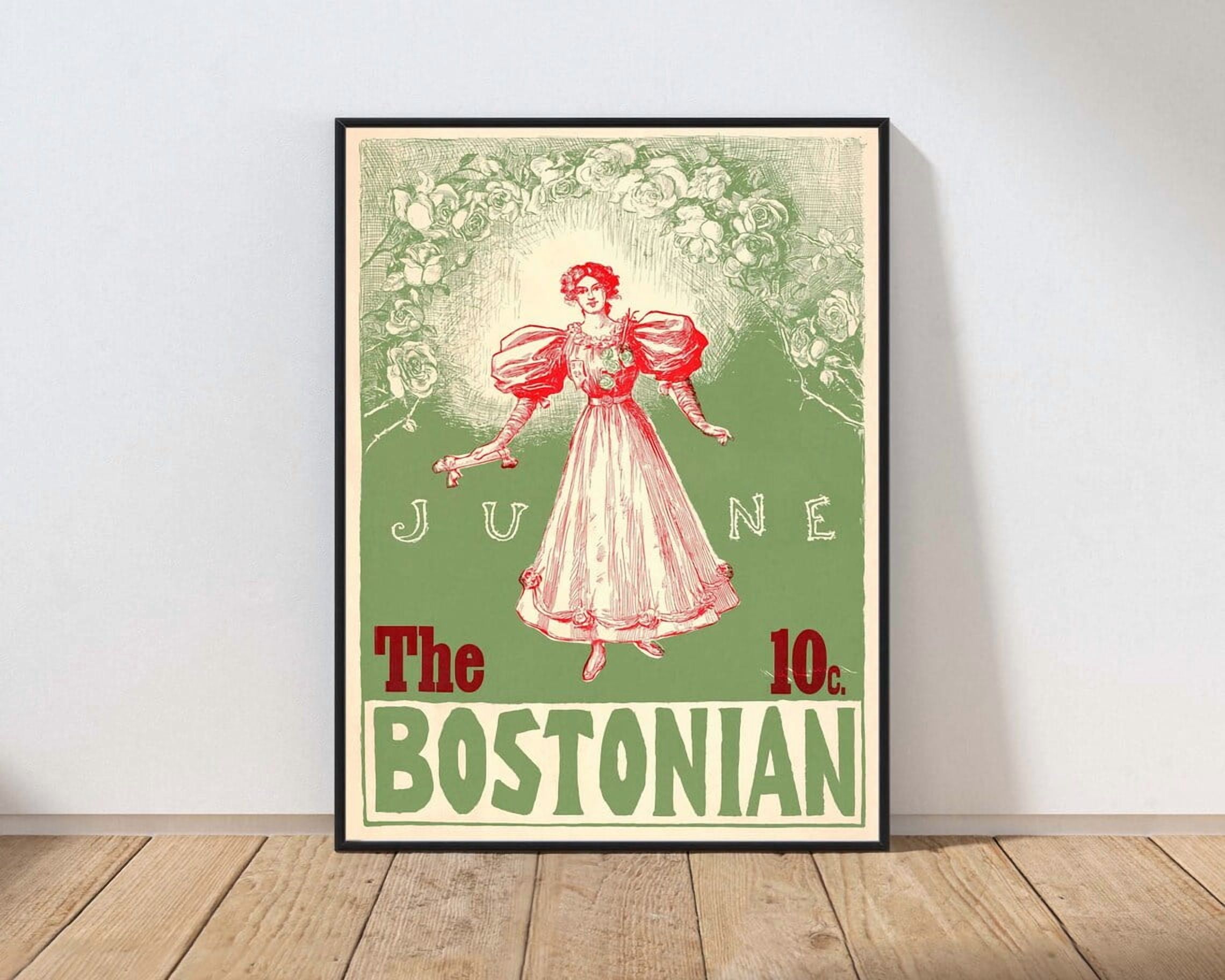 Miluva The Bostonian Magazine Vintage Poster Wall Art Green Pink Cover ...