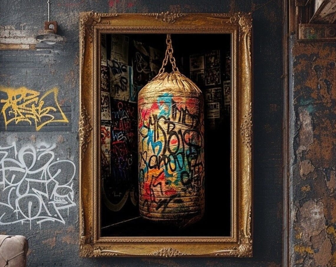 Miluva Boxing Graffiti Wall Art, Punching Bag Graffiti Print, Modern ...