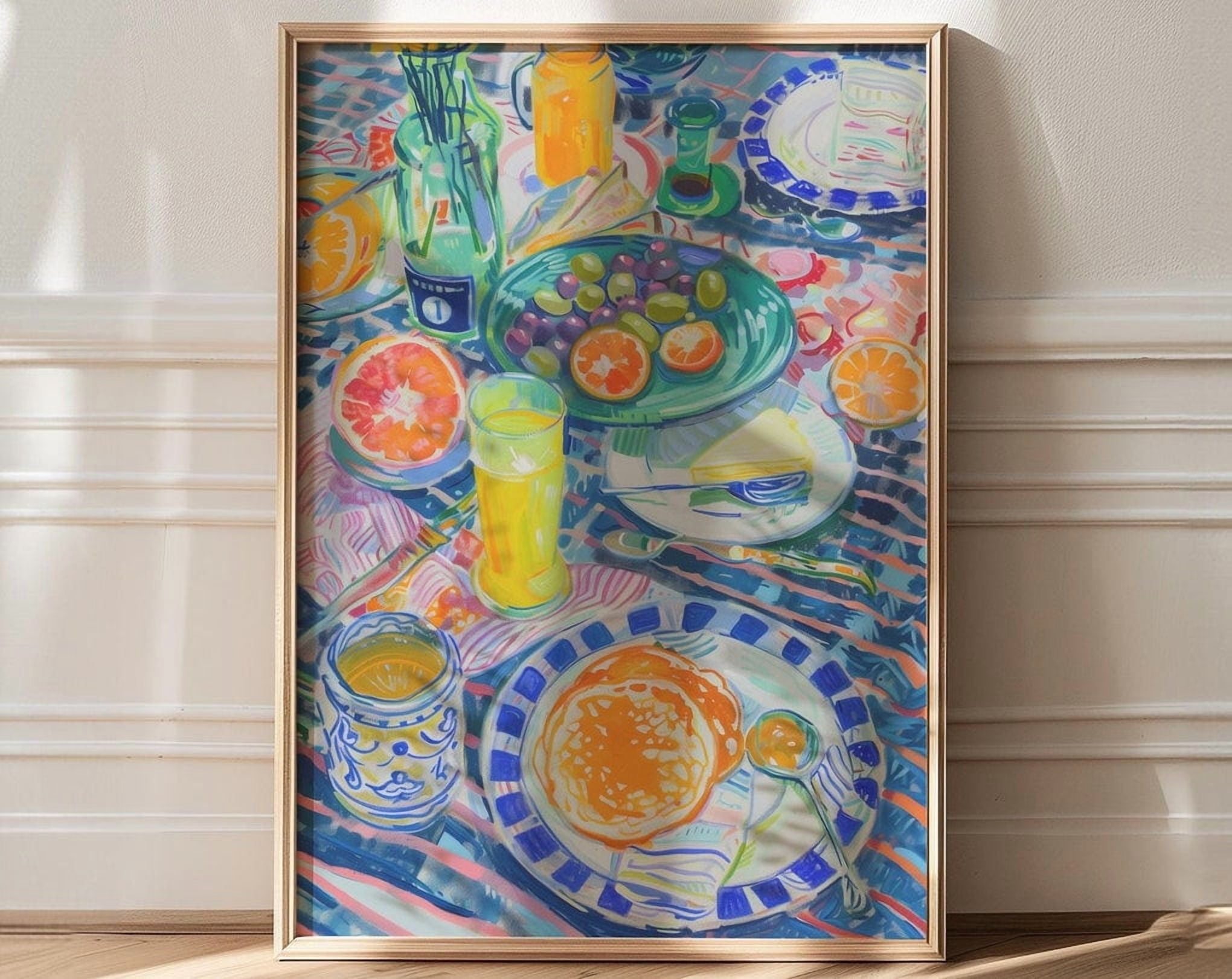 Miluva Breakfast Wall Art, Blue Kitchen Decor, Maximalist Art, Food ...