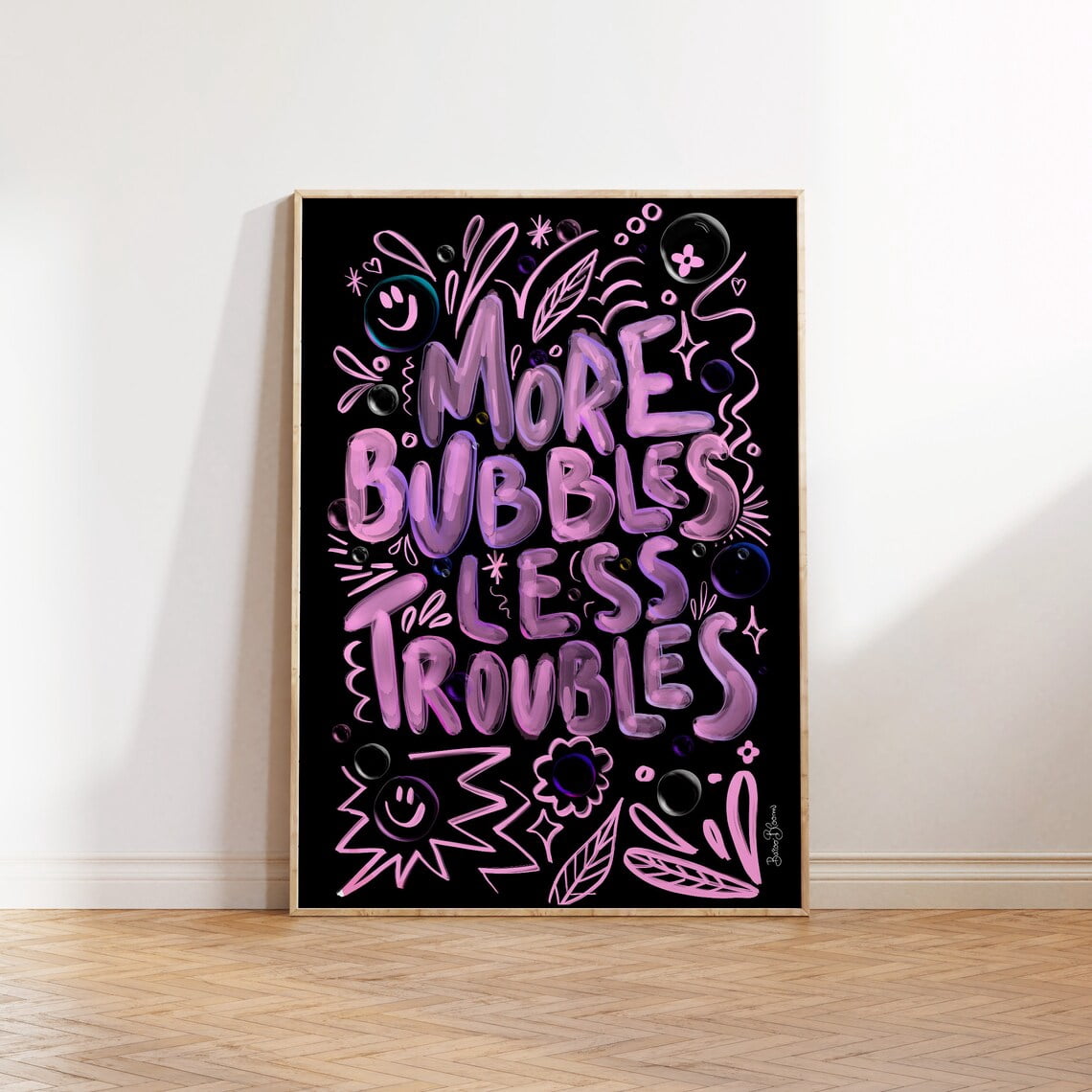 Miluva More Bubbles Less Troubles Poster, Maximalist Wall Art, Fun Bold ...