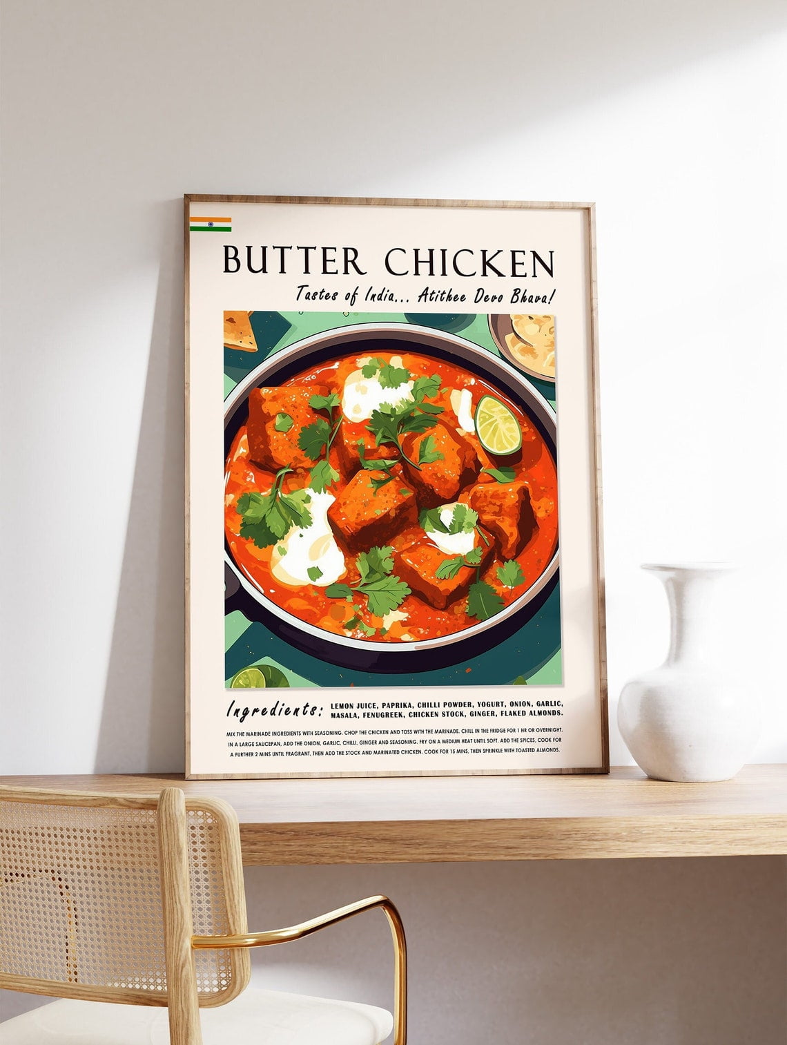 Miluva Butter Chicken Indian Food Poster, Indian Food Art, Kitchen ...
