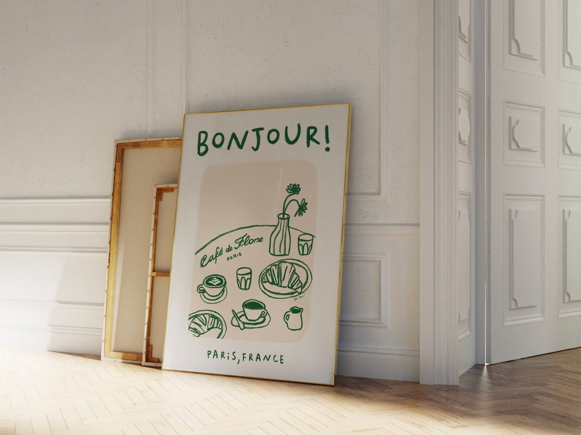 Miluva Cafe De Flore Art Print, Bonjour Poster, French Coffee Poster ...
