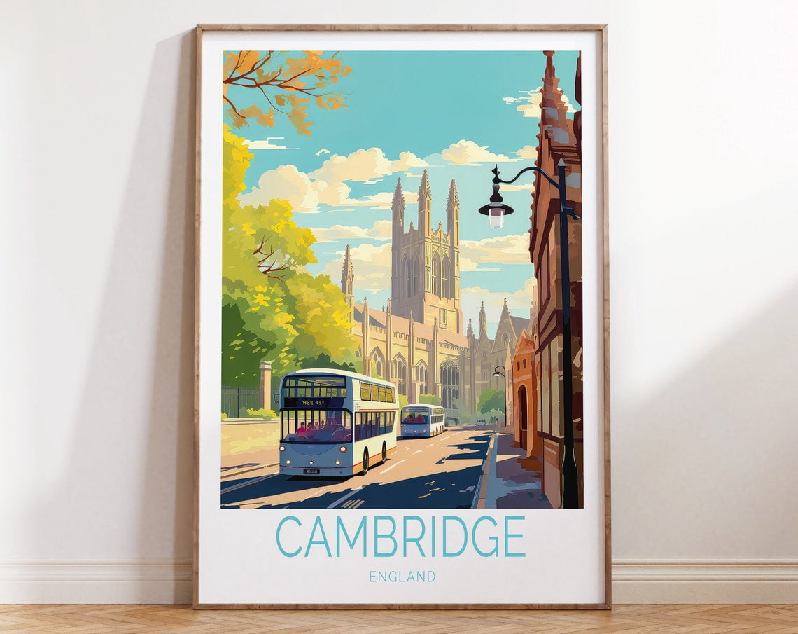 Miluva Cambridge Travel Poster, England Poster, Cambridge Travel Wall ...