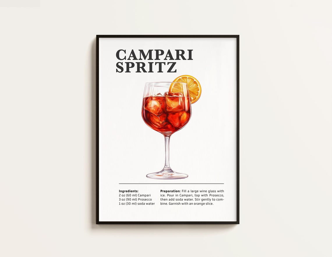 Miluva Campari Spritz Poster, Campari Recipe, Prosecco, Cocktail Print, Bar Kitchen Art, Spritz ...