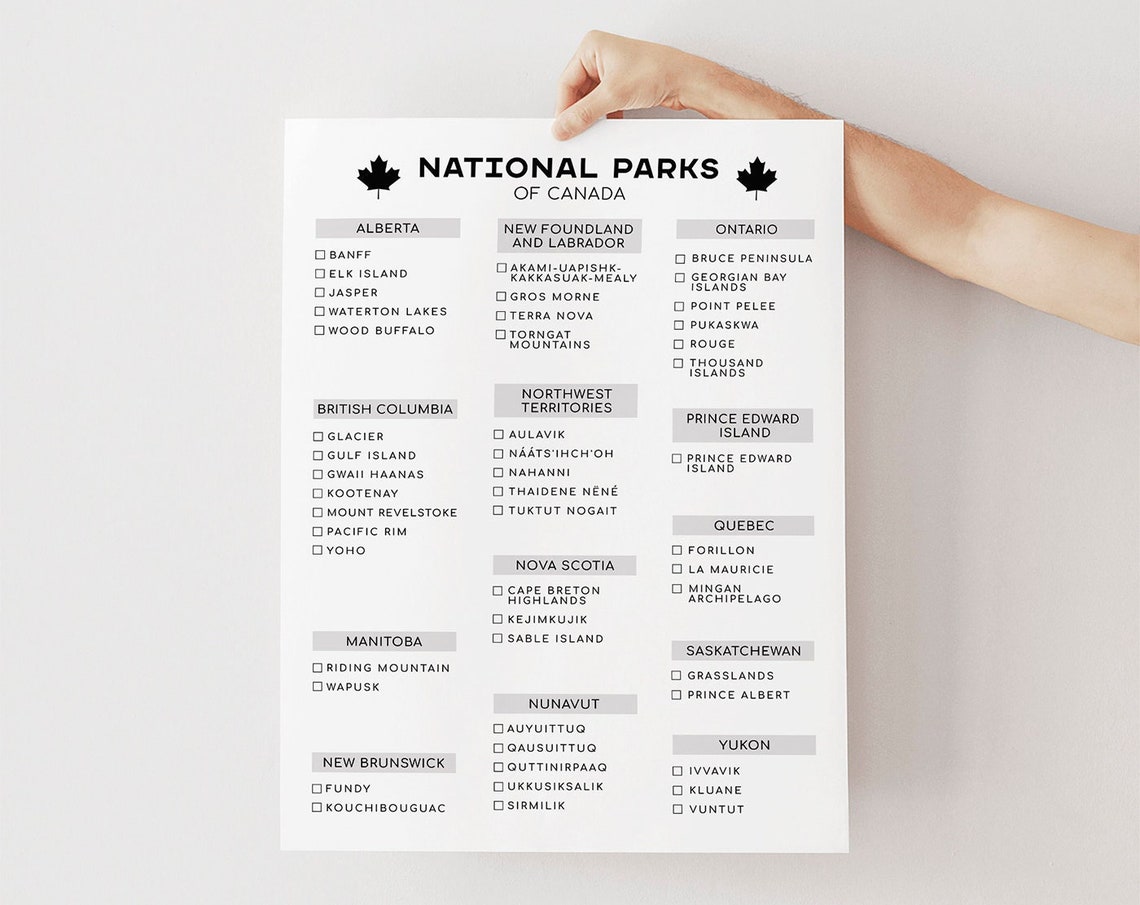 Miluva Canada National Parks Checklist Printable, 48 National Parks In ...