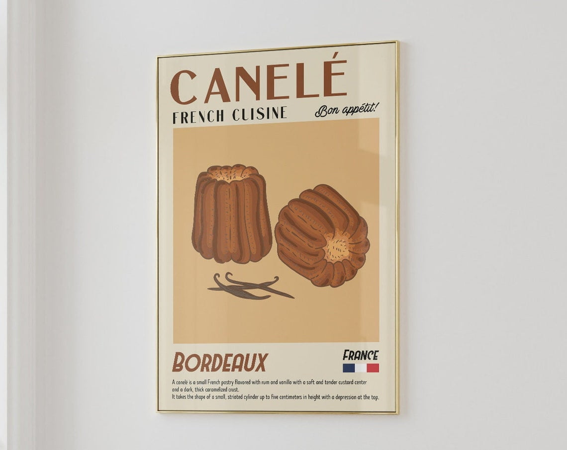 Miluva Canele Wall Print, Retro France Kitchen Decor, Food Art, Mid ...