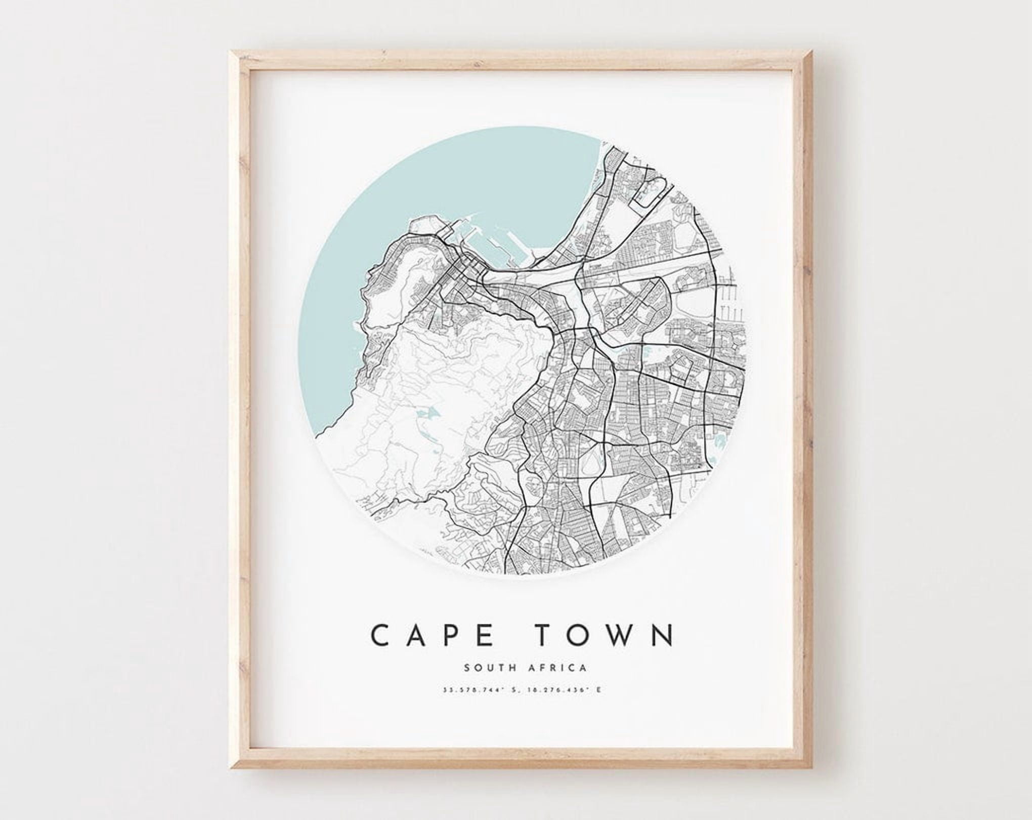 Miluva Cape Town Map Print, Cape Town Map Poster City Wall Art, Cape ...