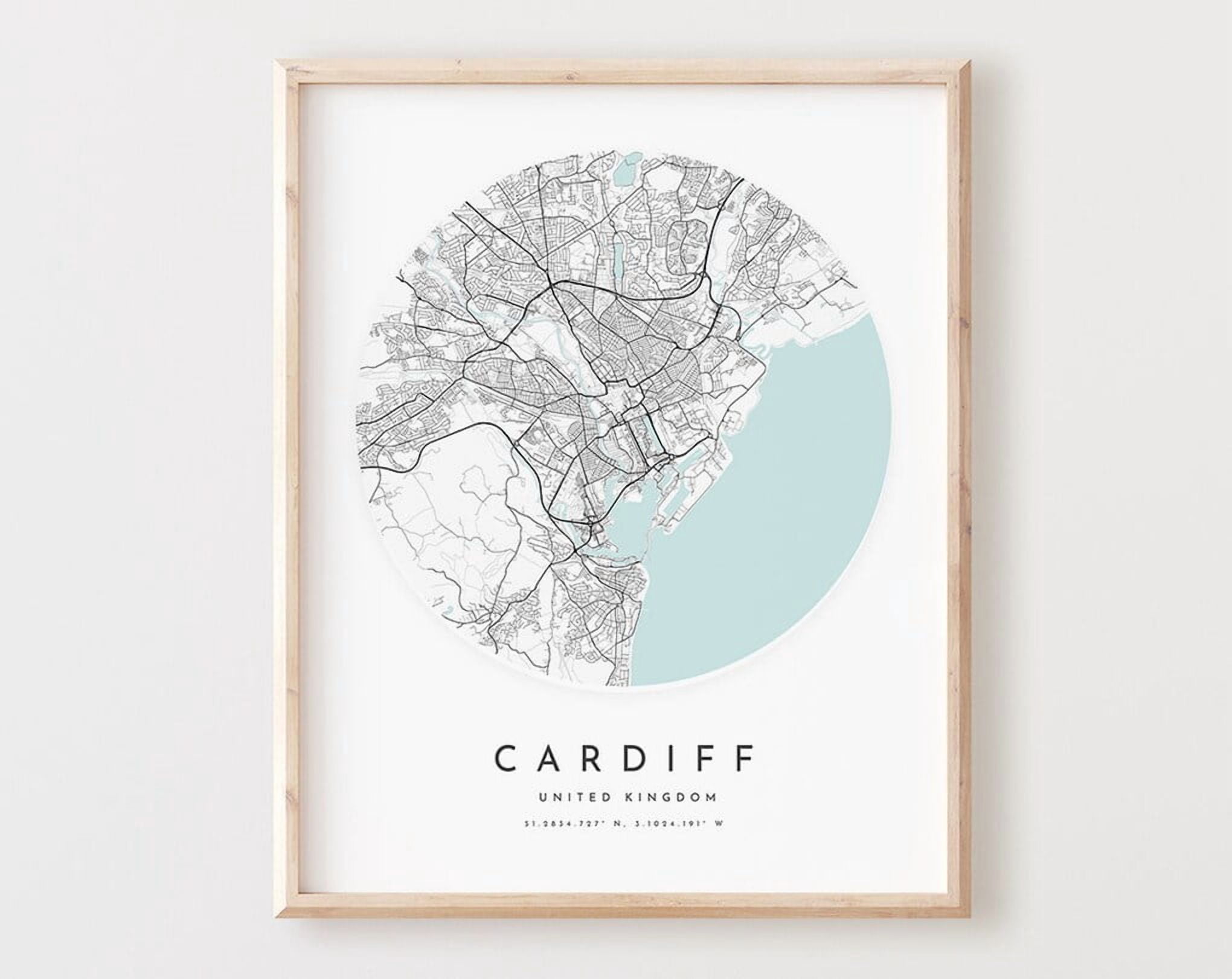 Miluva Cardiff Map Print, Cardiff Map Poster City Wall Art, Cardiff ...