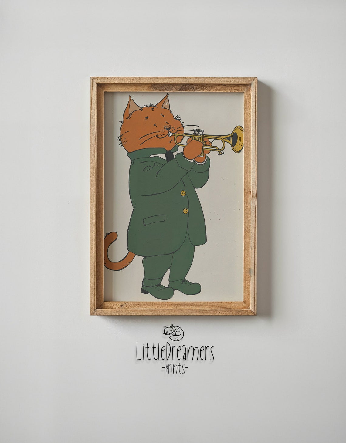 Miluva Cat Playing Trumpet Nursery Wall Art Print, Kids Music Themed ...