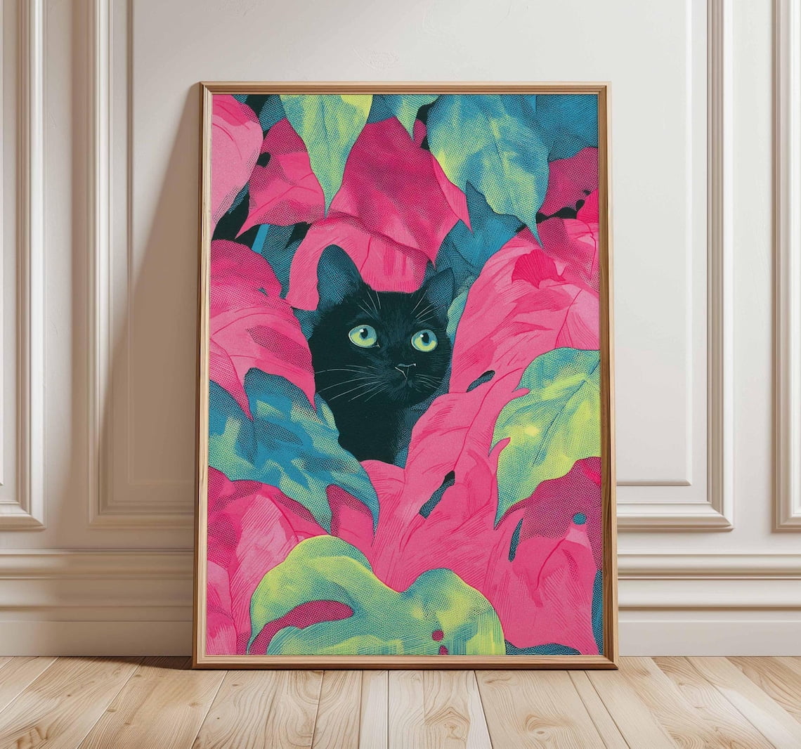 Miluva Cat Poster, Cat Print, Botanical Wall Art, Floral Print, Cat ...