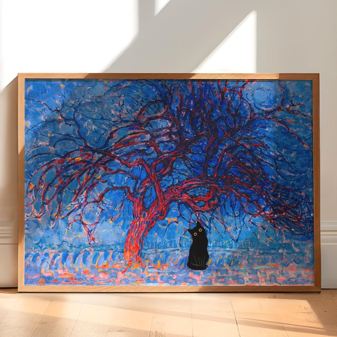 Miluva Cat Print Mondrian The Red Tree Art Poster Gift Vintage Wall Art ...