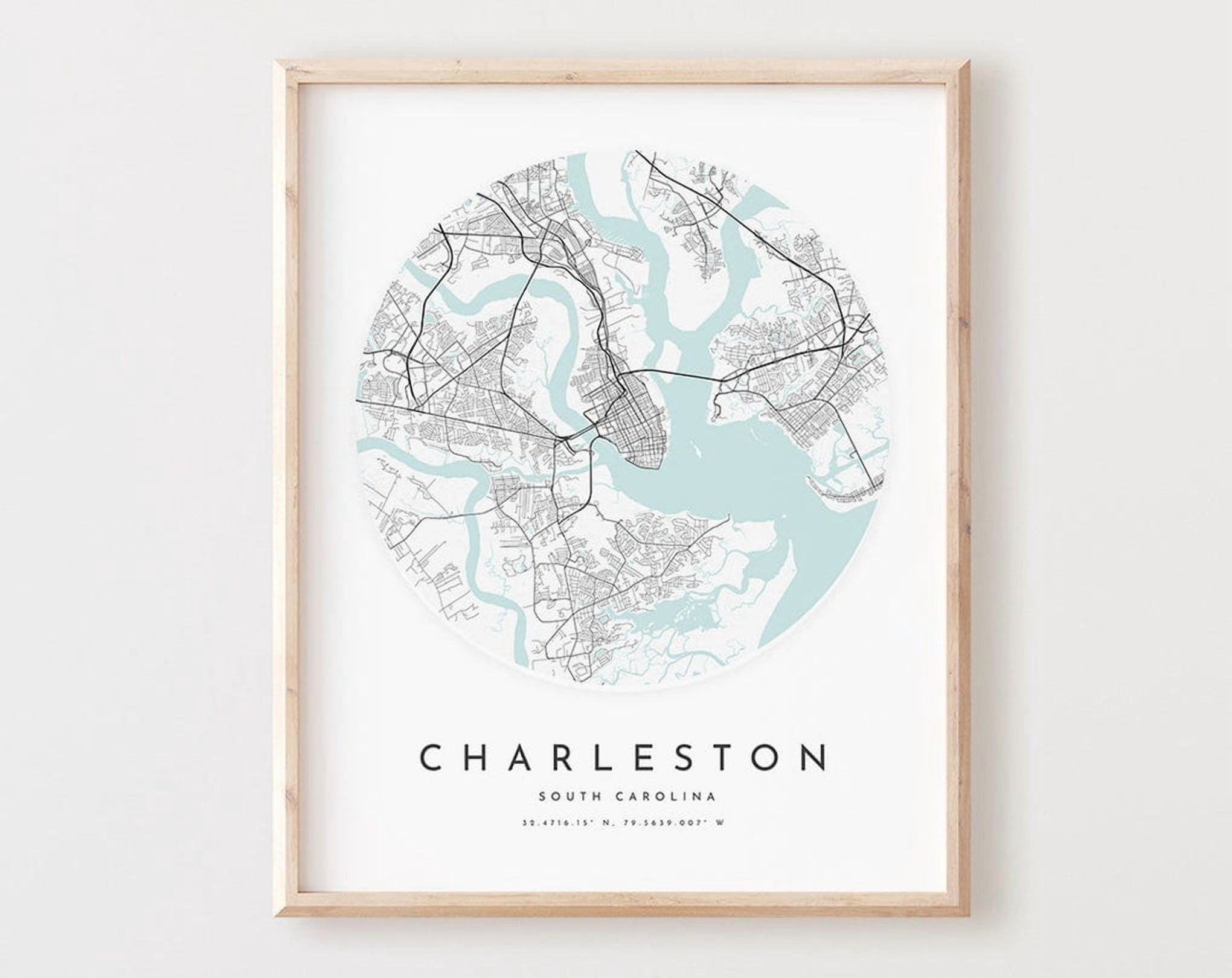 Miluva Charleston Map Print, Charleston Map Poster City Wall Art, Sc ...