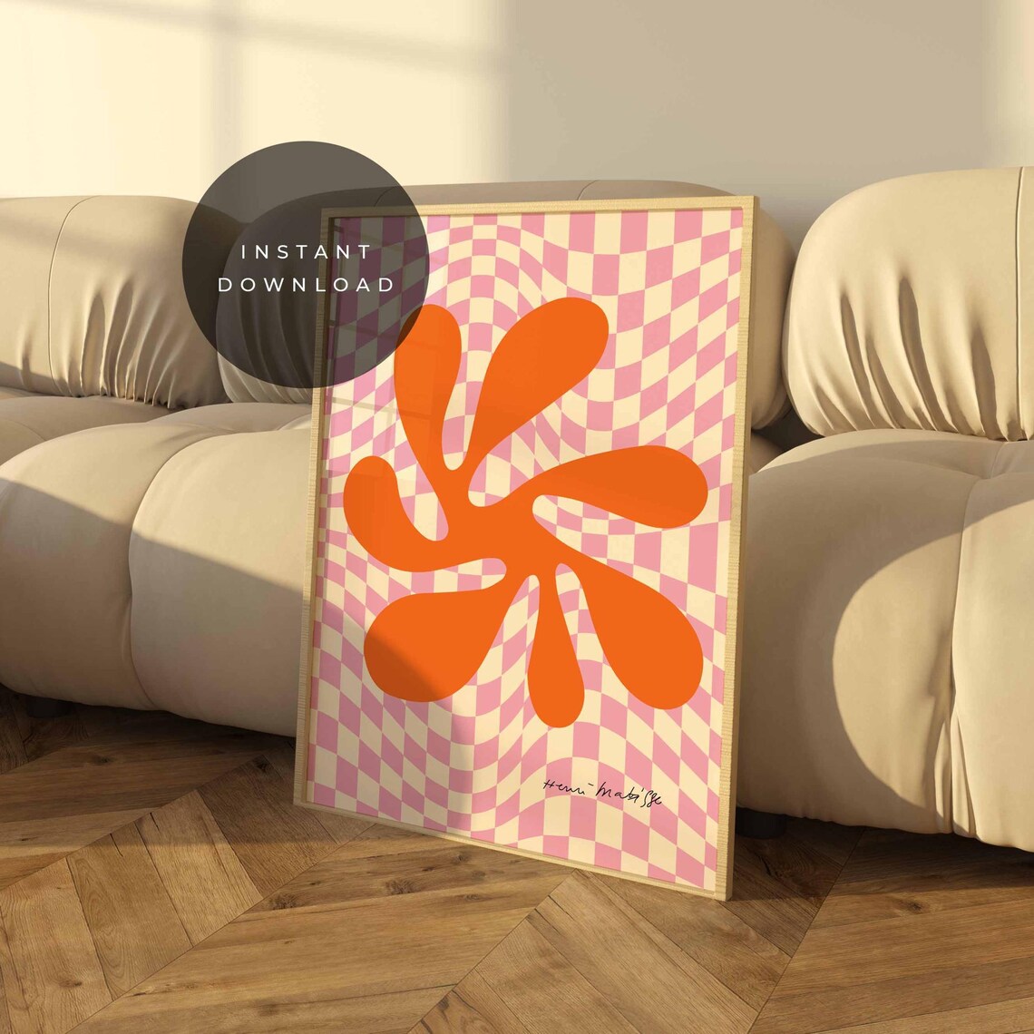 Miluva Checkered Art Print, Minimal Wall Print, Floral Wall Art ...