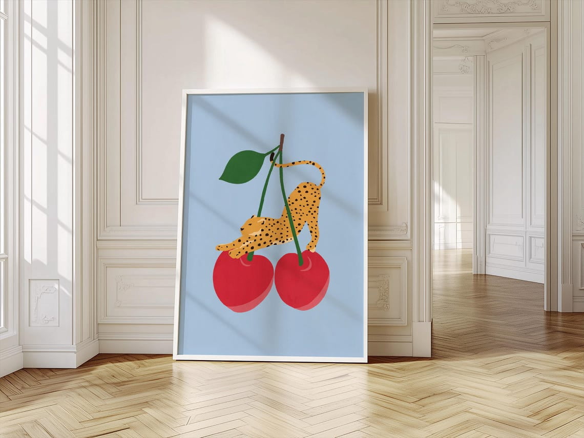Miluva Cheetah Leopard Wall Art (Blue) - Cheetah Cherry Wall Art ...