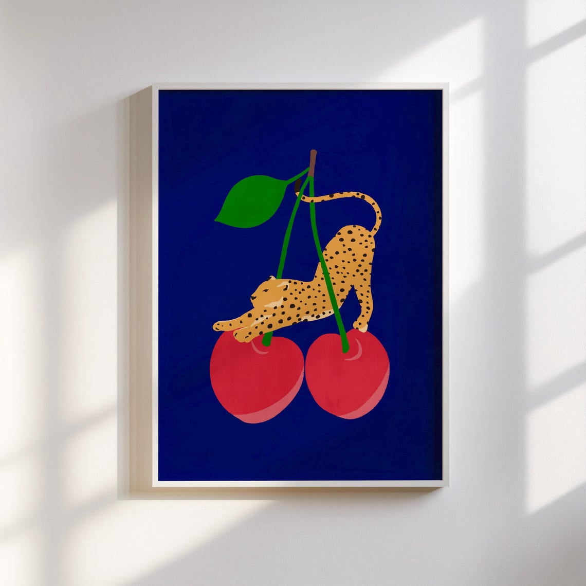 Miluva Cheetah Leopard Wall Art (Navy) - Blue Cheetah Cherry Print ...