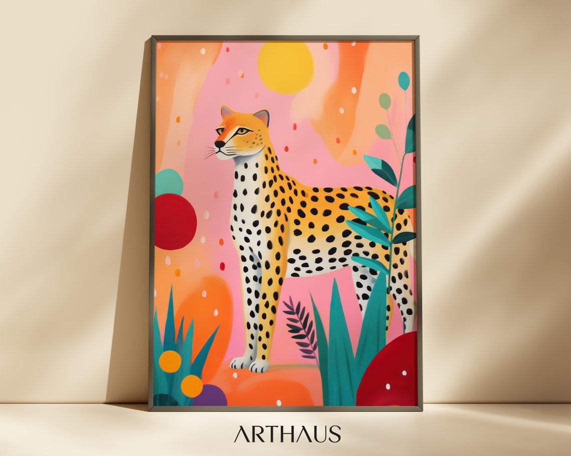 Miluva Cheetah Wall Art Pink Leopard Art Print Boho Home Decor Pink ...