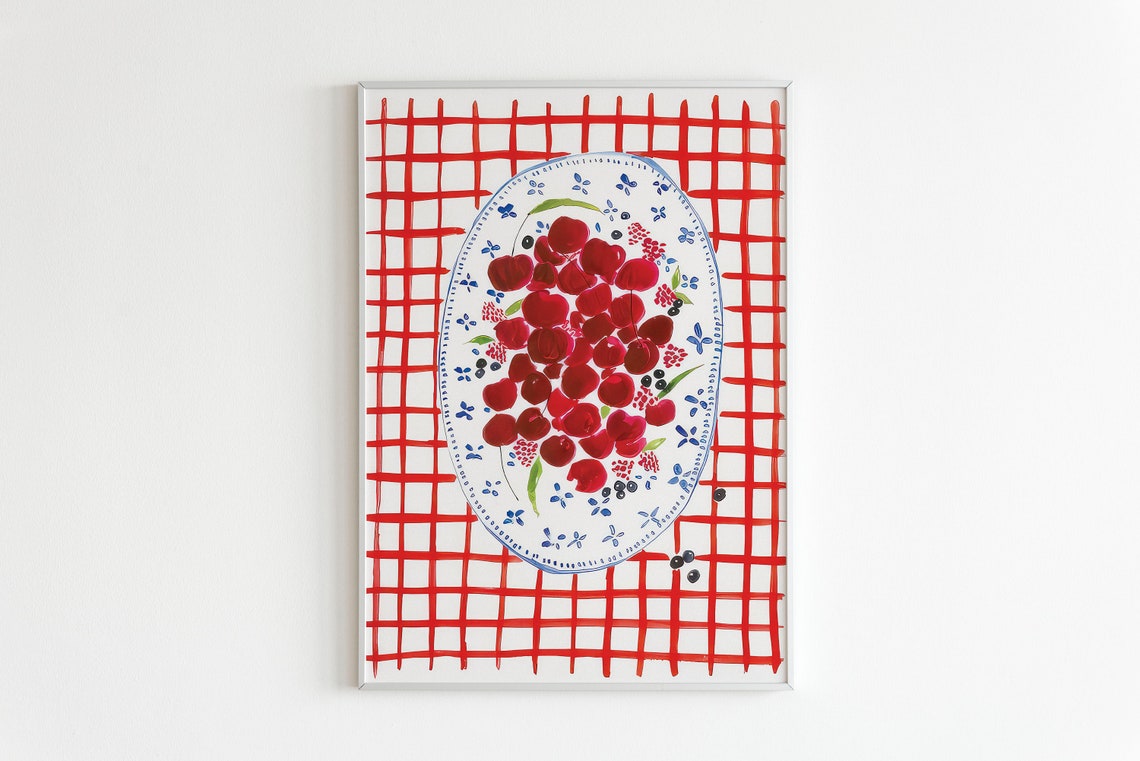Miluva Cherries Poster Cherry Wall Art Print Fruit Market Print ...