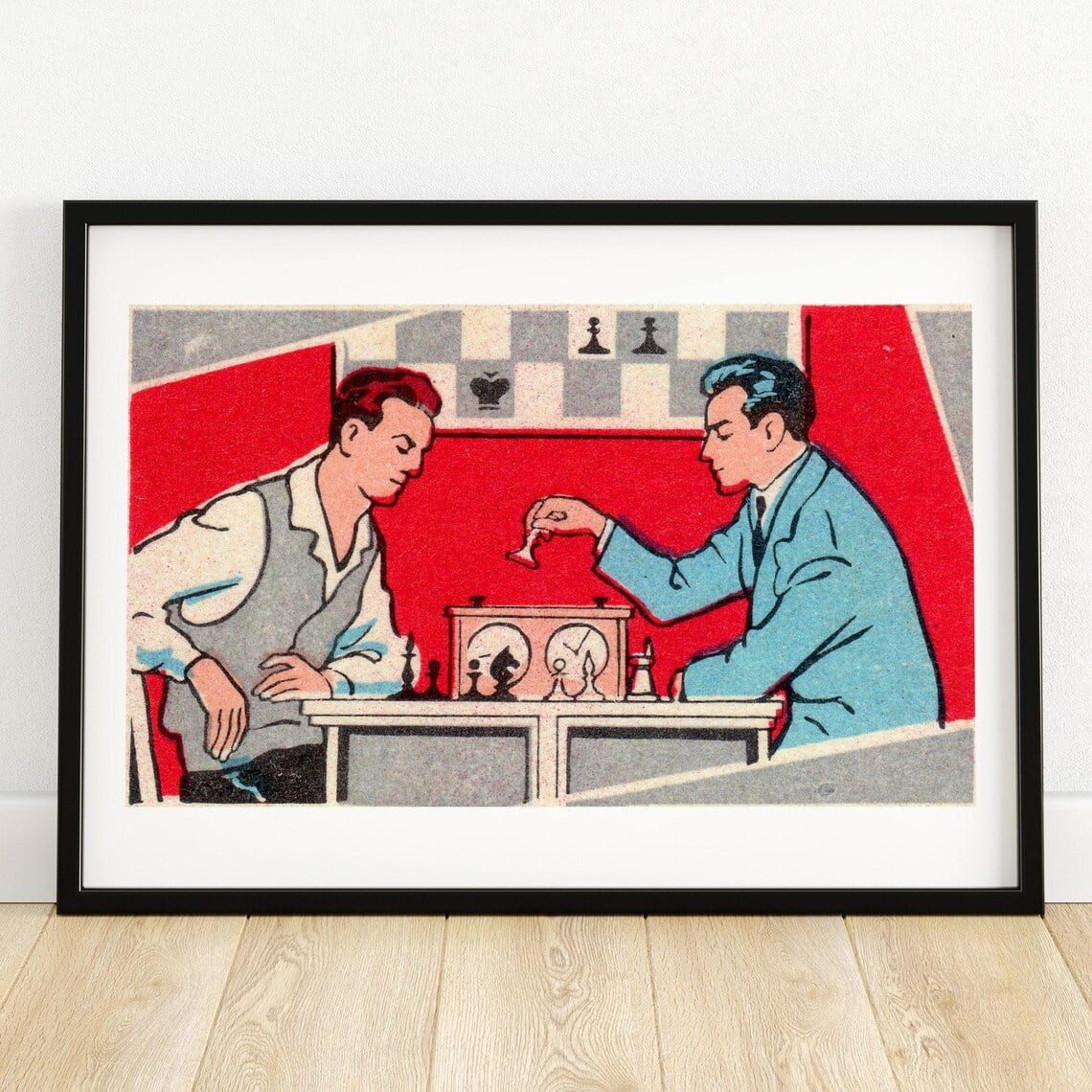 Miluva Chess Match Art Deco Print Vintage Style Home Decor Mid-Century ...