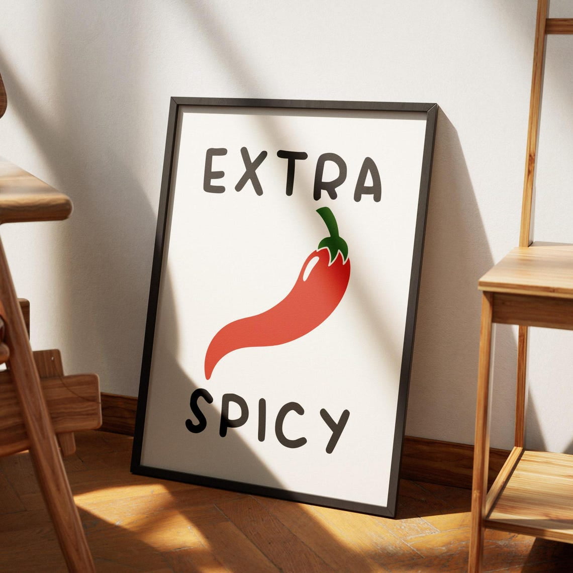 Miluva Chilli Print Kitchen Wall Art Print Trendy Retro Extra Spicy ...