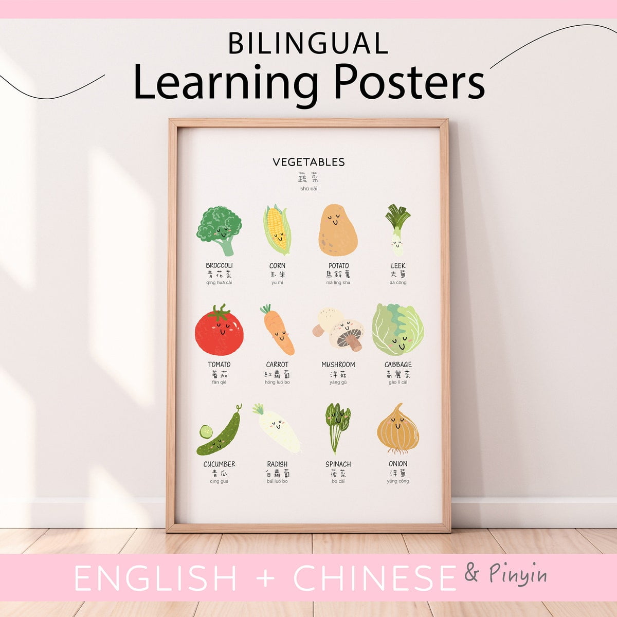 Miluva Chinese Learning Posters Vegetables Poster Bilingual Chinese ...