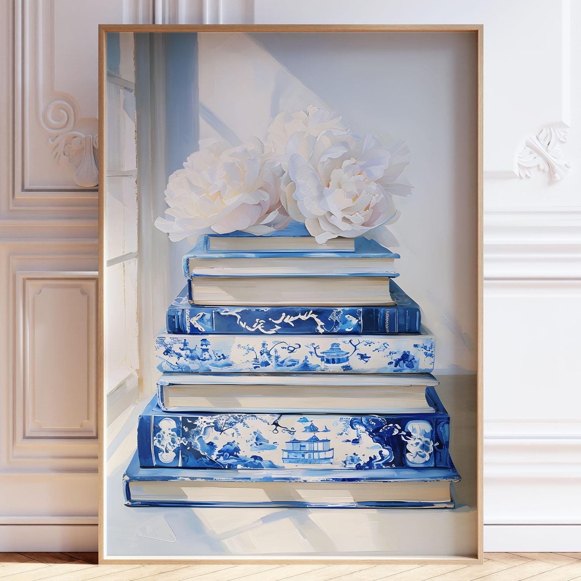 Miluva Chinoiserie Book Lover Print, Floral Book Stack , Reading Nook ...