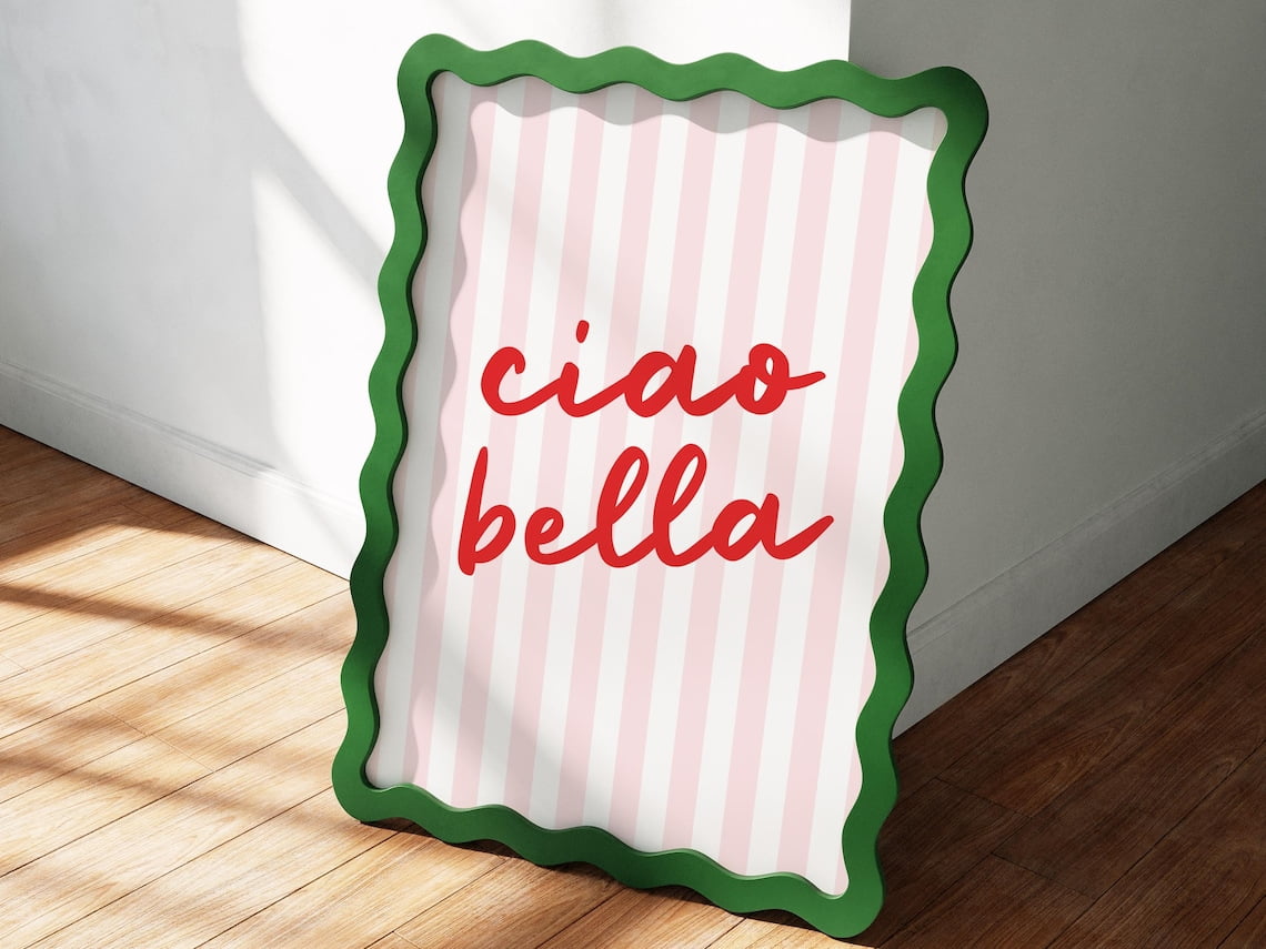 Miluva Ciao Bella Striped Typography Print Cute Italian Coastal Decor ...