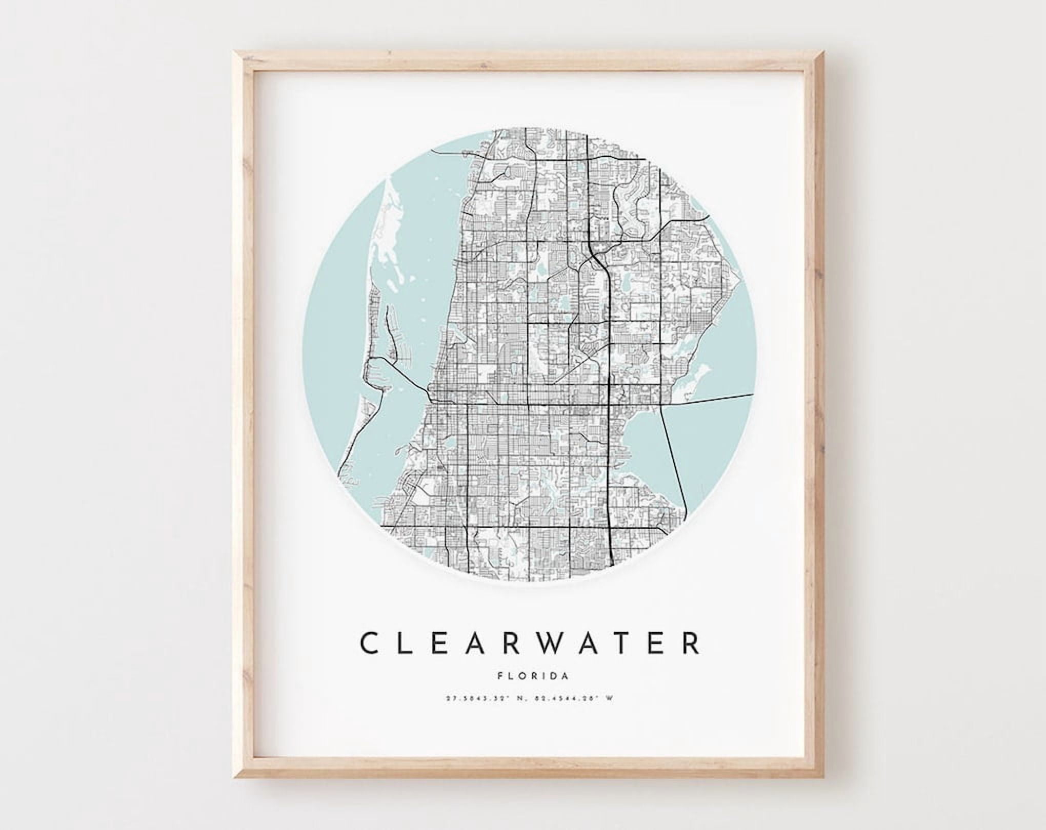 Miluva Clearwater Map Print, Clearwater Map Poster City Wall Art, Fl ...