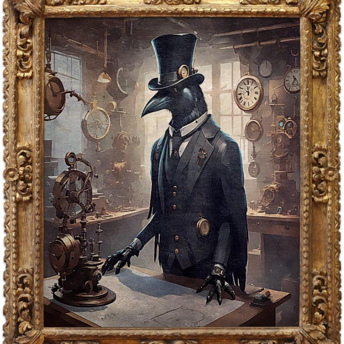 Miluva Clockmaker raven – Victorian art print – Wall hanging – Animal ...